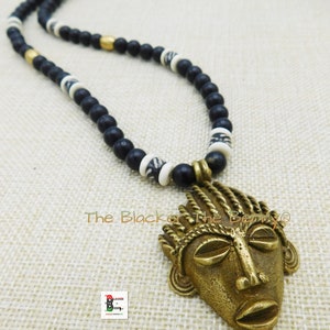 Men Necklace African Tribal Jewelry Black White Beaded Carved OOAK - Etsy