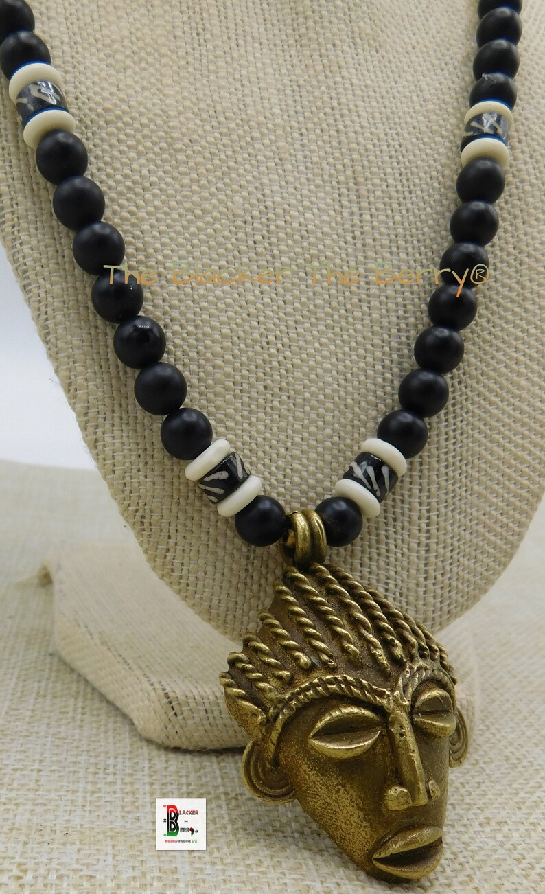 Men Necklace African Tribal Jewelry Black White Beaded Carved - Etsy