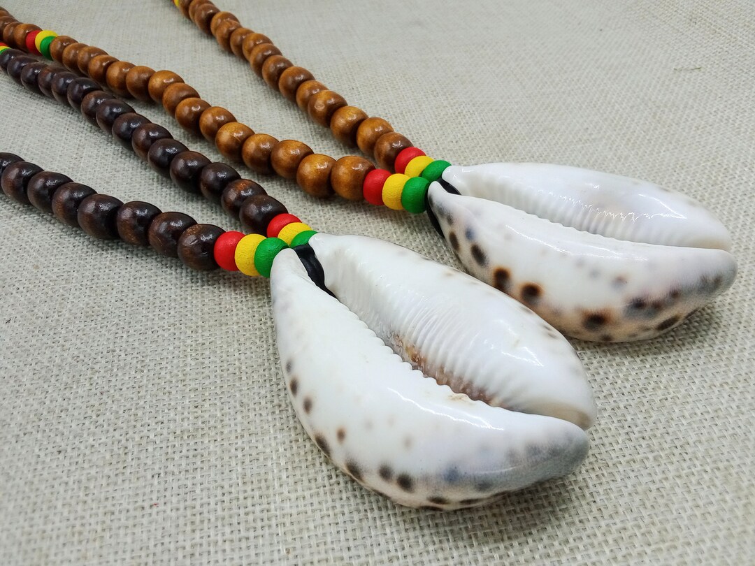 Large African Cowrie Shell Men Necklace Beaded Jewelry Wood Statement ...