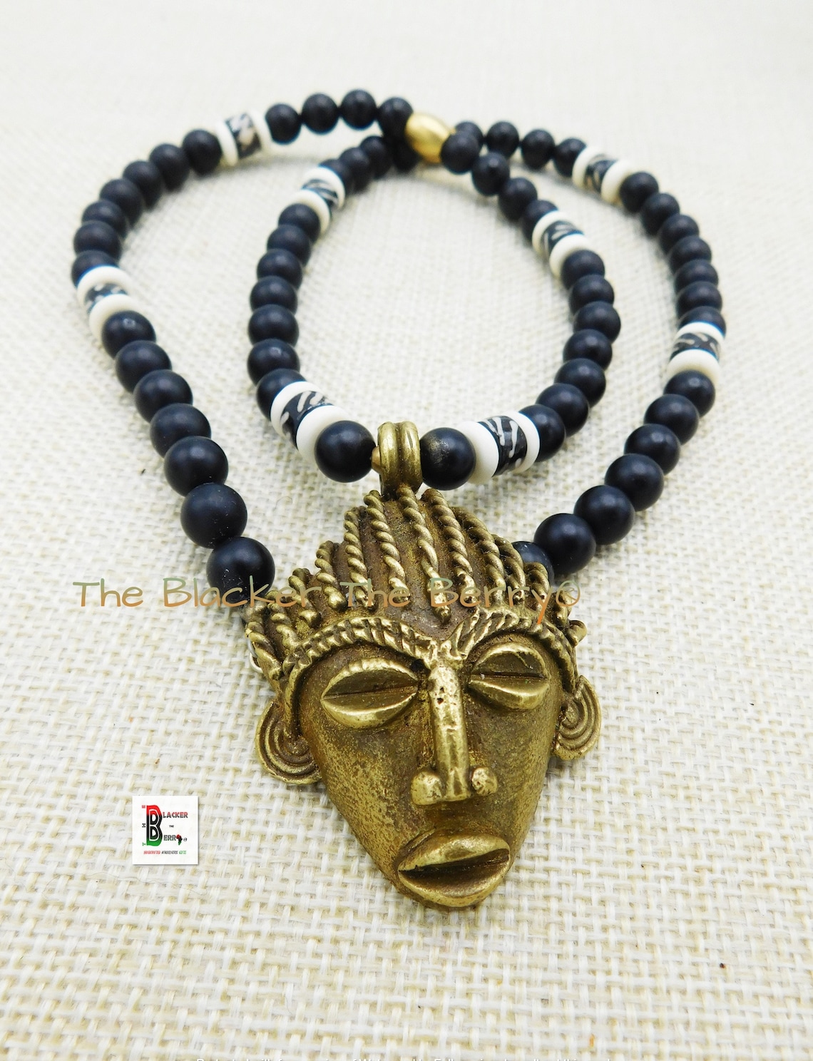 Men Necklace African Tribal Jewelry Black White Beaded Carved - Etsy