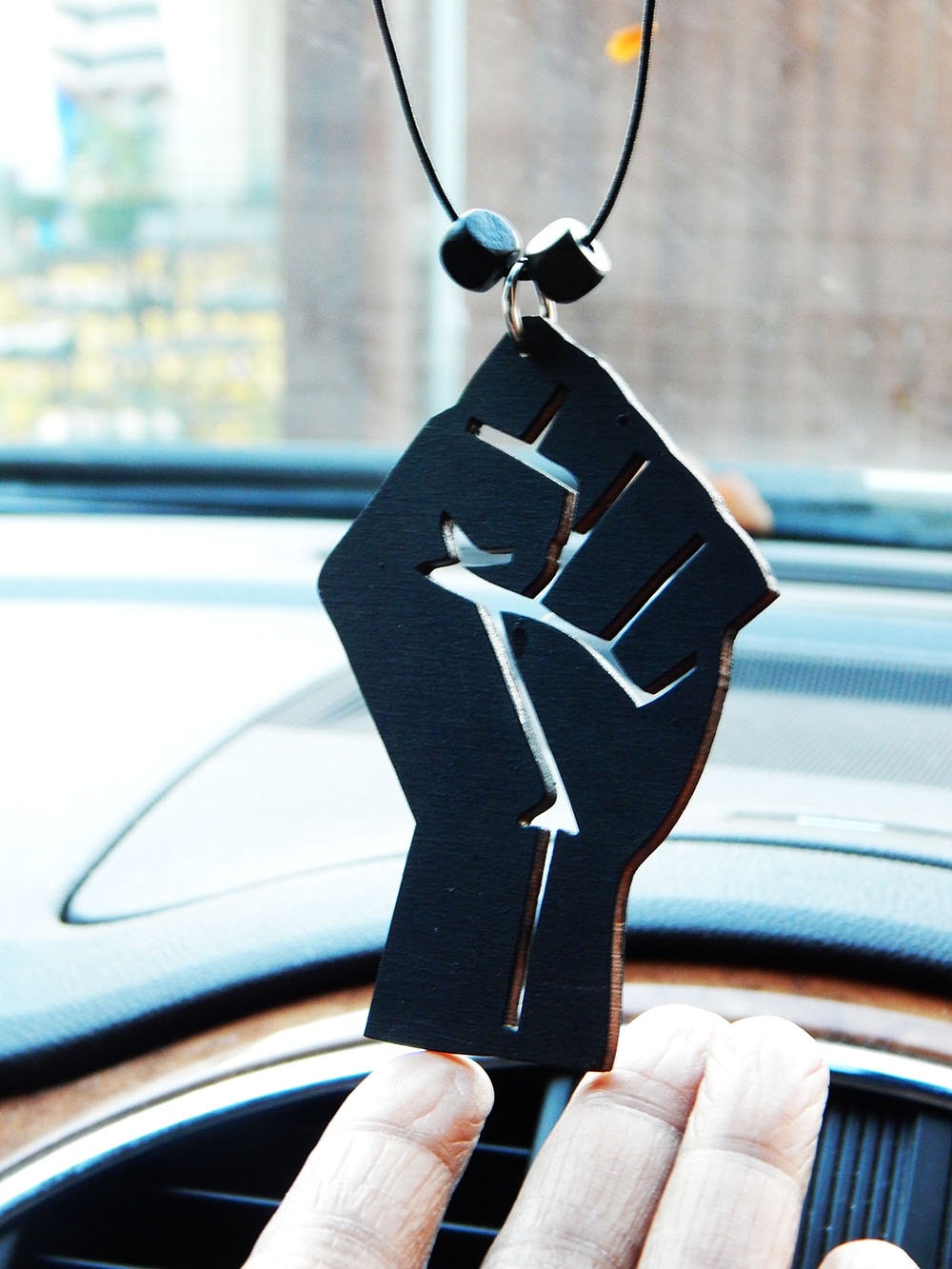 Fist Car Charm Wood Car Accessories Black Power Rear View Mirror Social ...