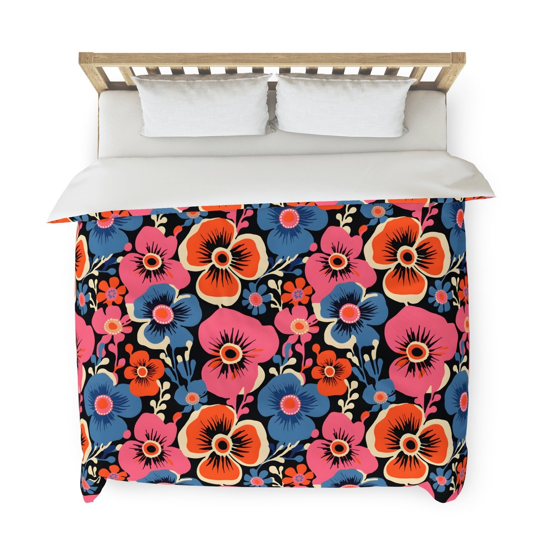 Marimekko Unikko Inspired Floral Maximalist Offbeat Colors Duvet Cover ...