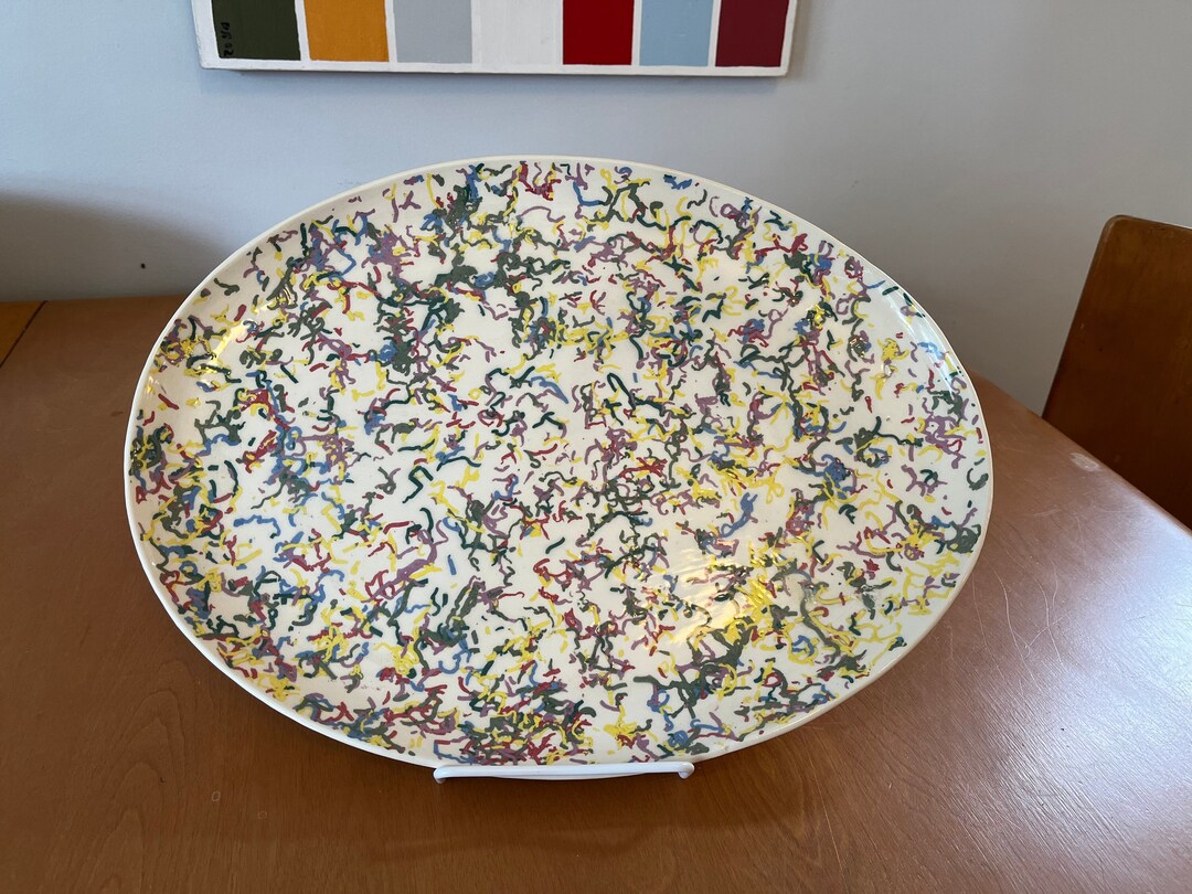 Confetti Serving Dish Hand-made White Stoneware W Inlay - Etsy