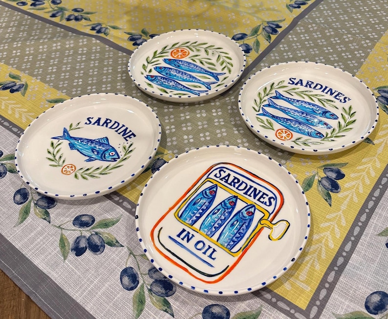 Plates, Sardine, Set of 4, Hand Painted, Mediterranean Ceramic Decor - Etsy