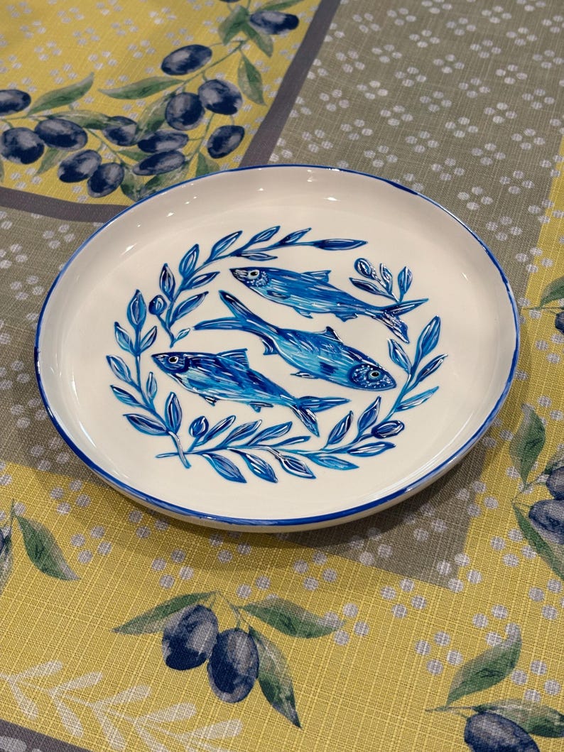 Plate, Sardine, Hand Painted, Mediterranean Ceramic Decor - Etsy