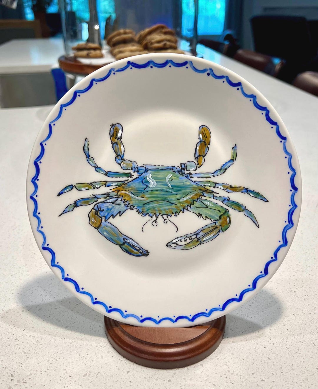 Hand-painted Crab Plate – 7” Coastal Decor | Ocean-inspired Ceramic Art ...