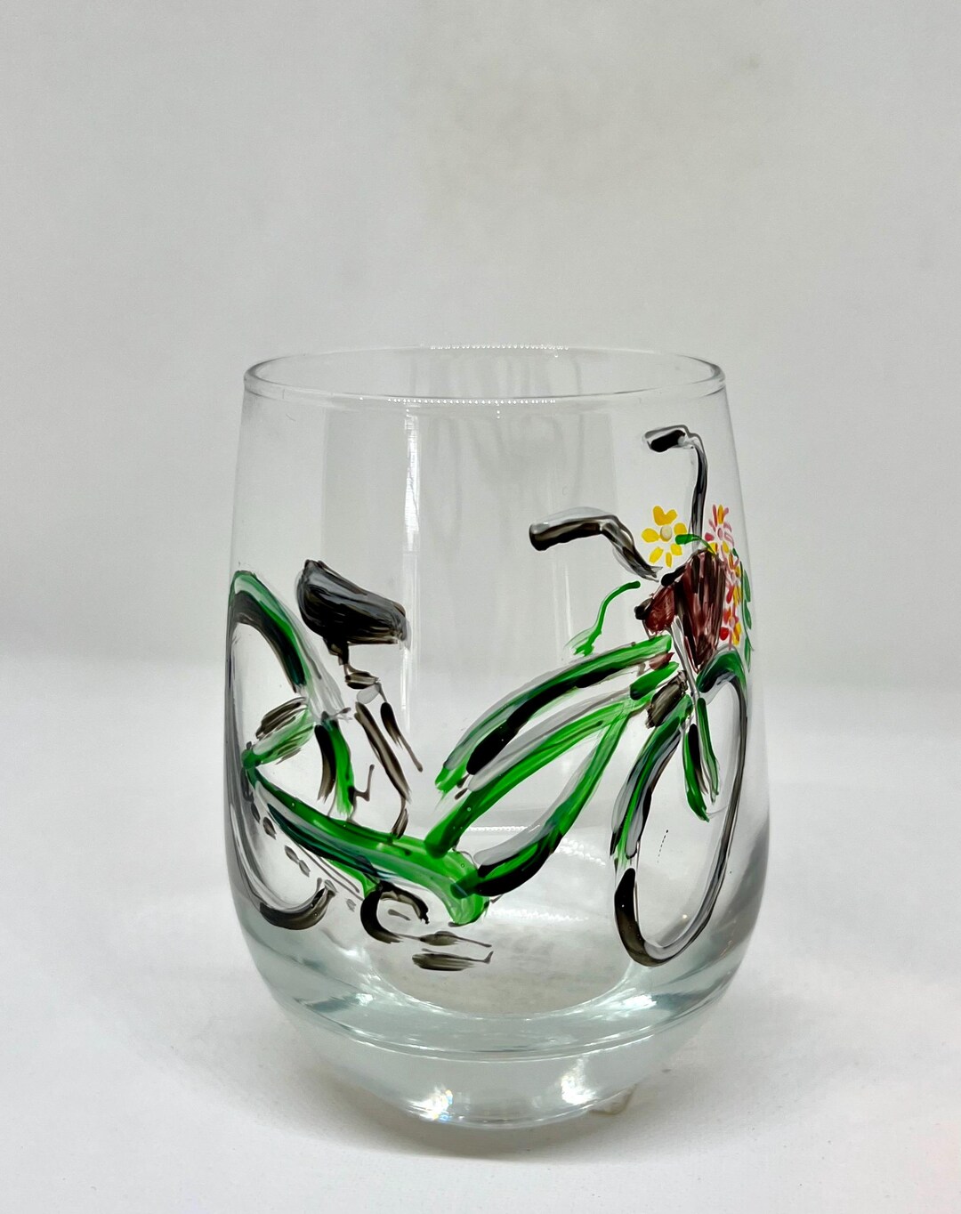 Bicycle, Hand Painted, Wine Glass, Water Glass, Biker - Etsy