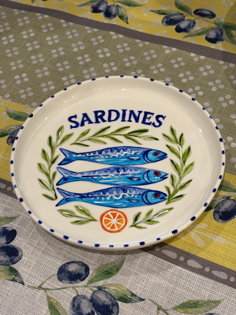 Plates, Sardine, Set of 4, Hand Painted, Mediterranean Ceramic Decor - Etsy