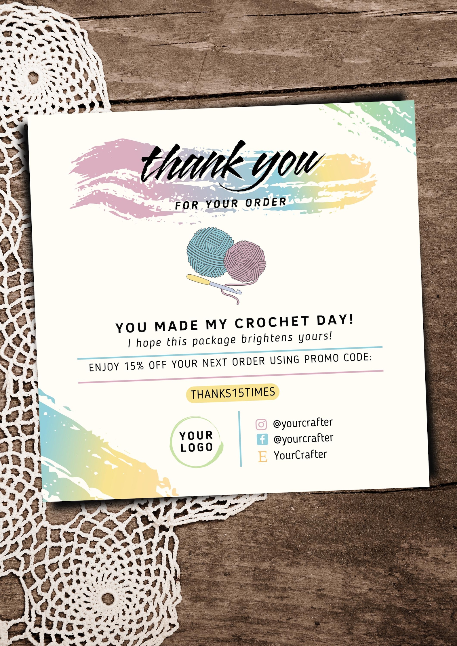 Crochet Thank You Card Template: Printable Yarn Packaging Insert ...