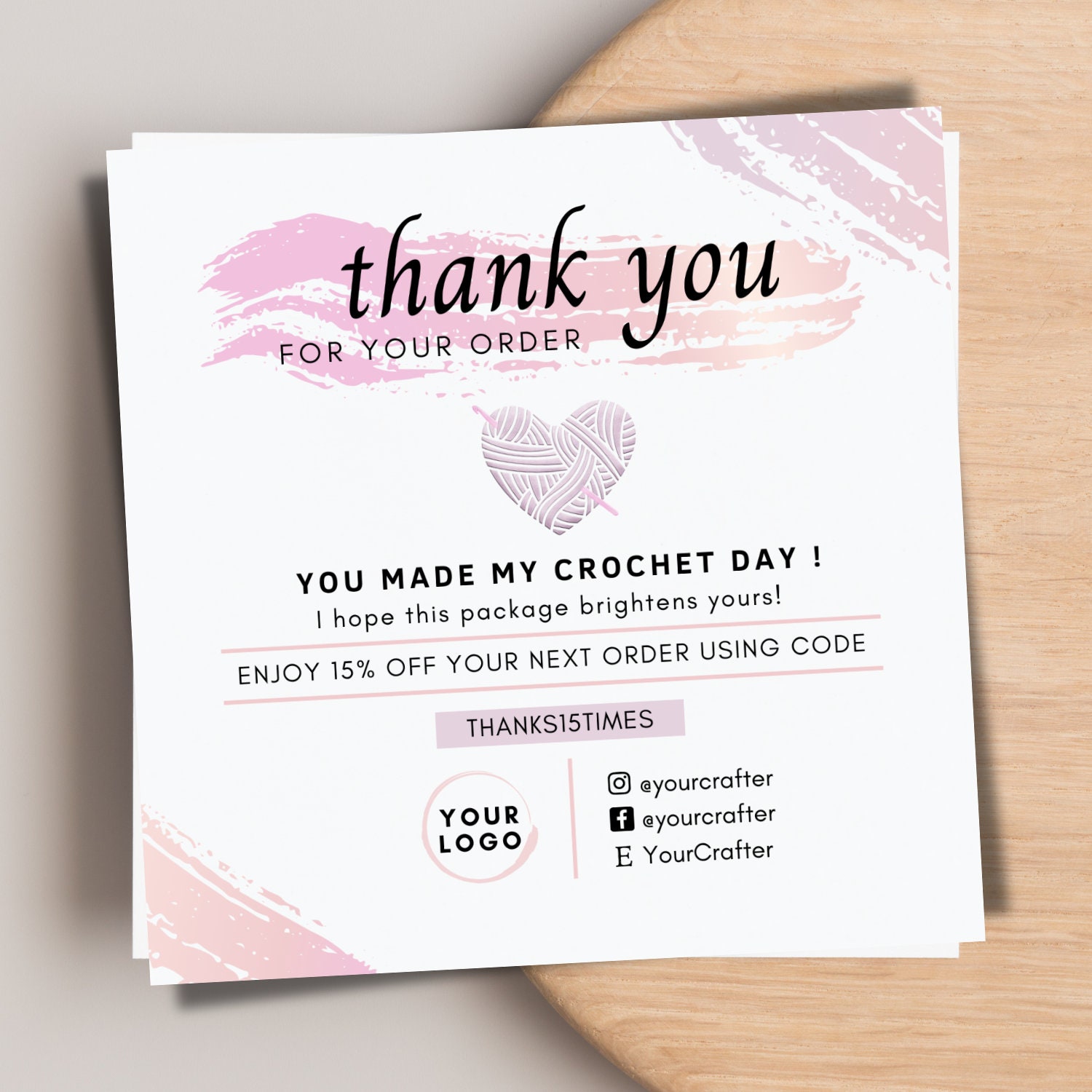 Custom THANK YOU CARD for Crocheter, Customisable Crochet Card, Canva ...