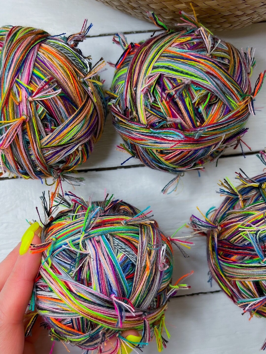 Rainbow Yarn Balls for Scrap Crochet, Handmade Scrap Yarn Balls With ...
