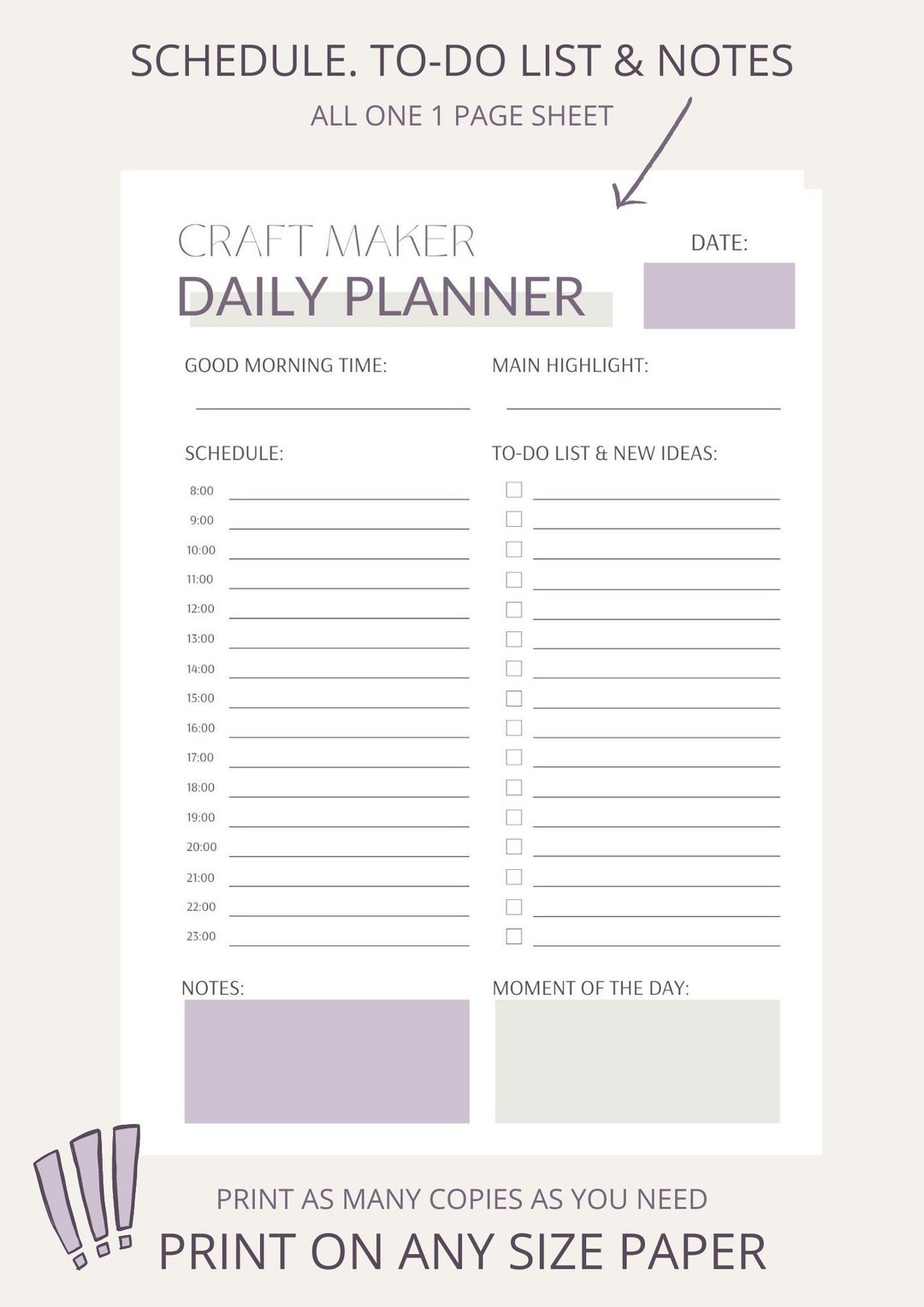 Daily Planner for Crafters, Printable Productivity Planner, Simple and ...