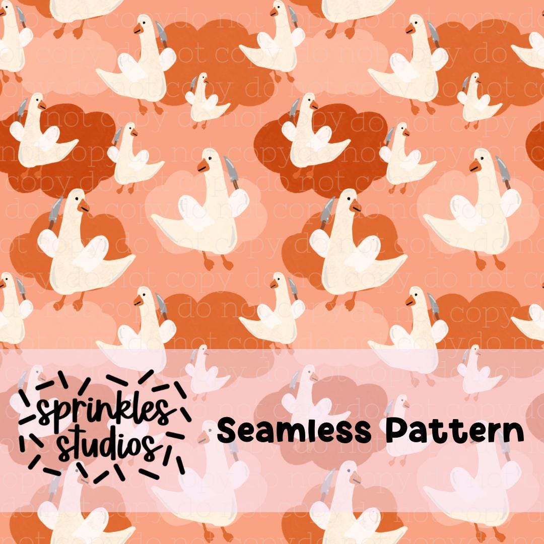 Unhinged Goose Digital Seamless Pattern, Cute Animal Stabby Knife ...