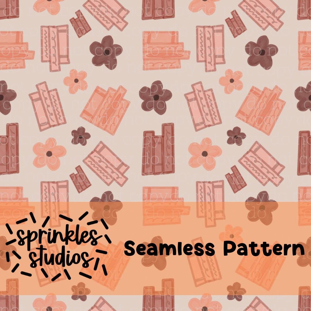 Earthy Fall Book Doodles Digital Seamless Pattern, Autumn Floral ...