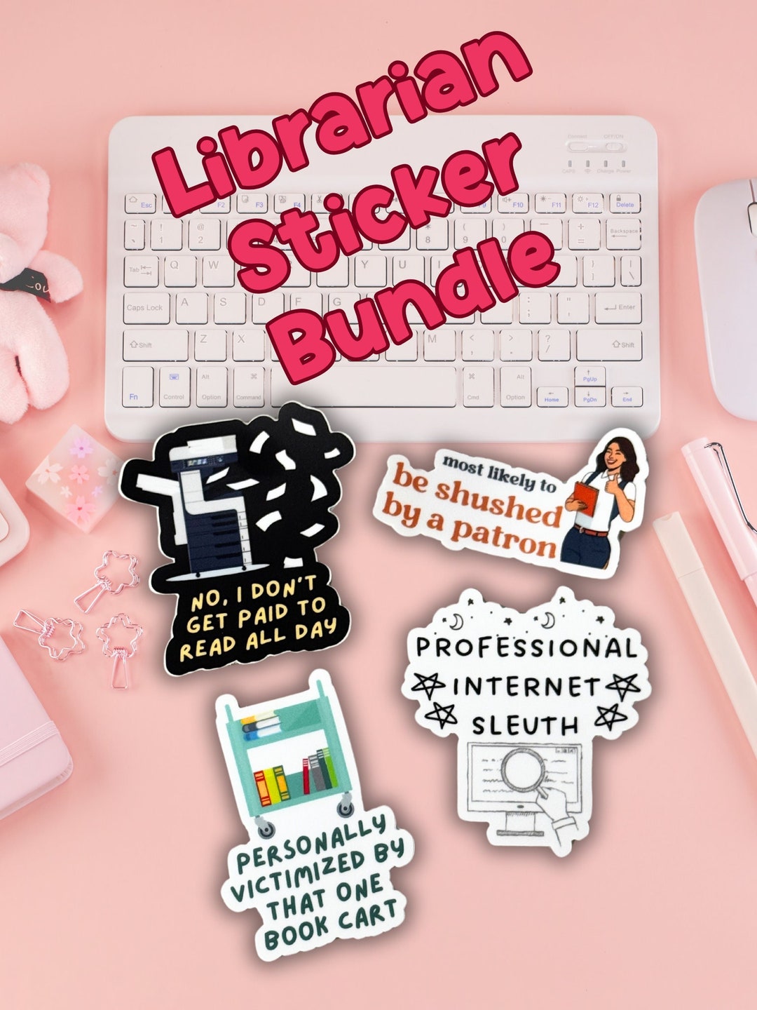 Librarian Sticker Bundle, Library Lover Laptop Decals, Bookish Water ...