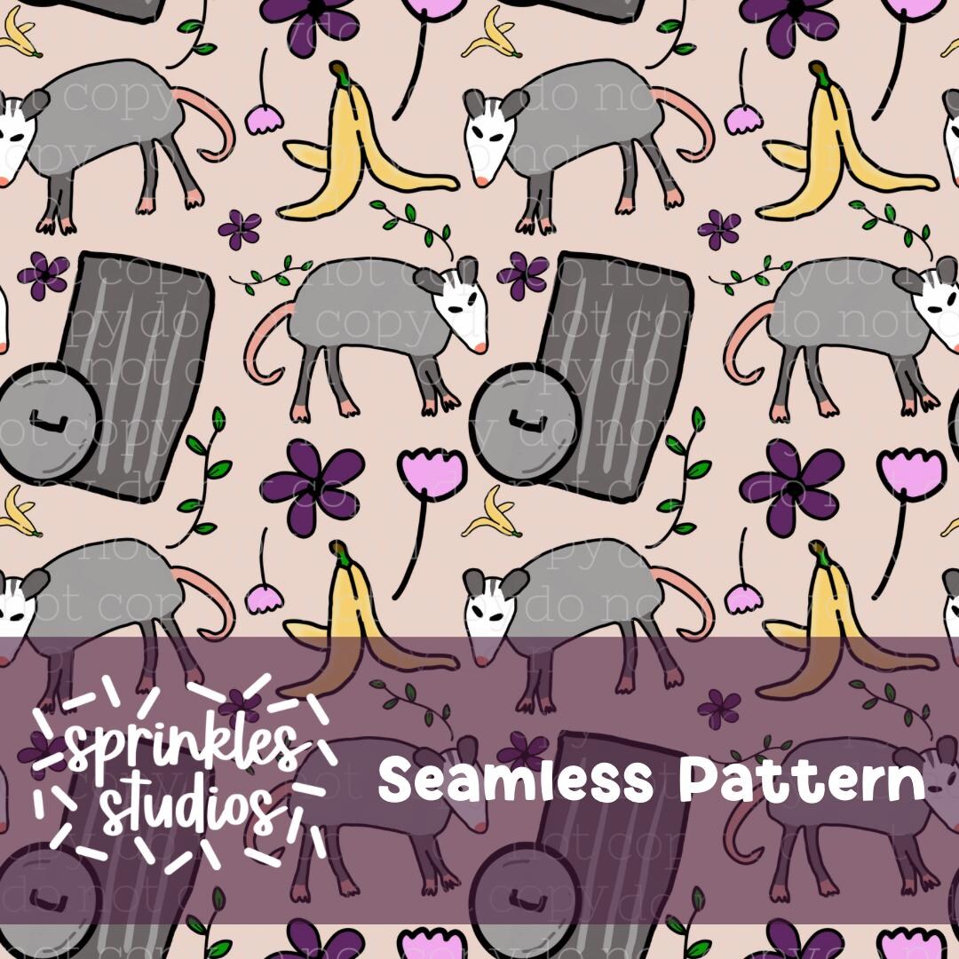 Opossum Party Digital Seamless Pattern, Cute Animal Floral Digital ...