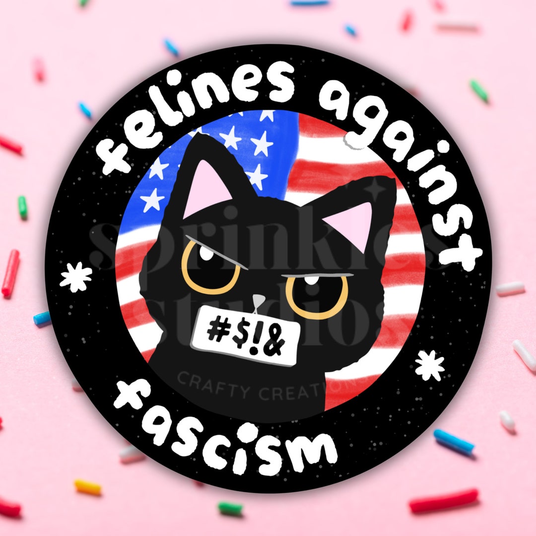 Felines Against Fascism Vinyl Sticker, Black Cat Water Bottle Decal ...
