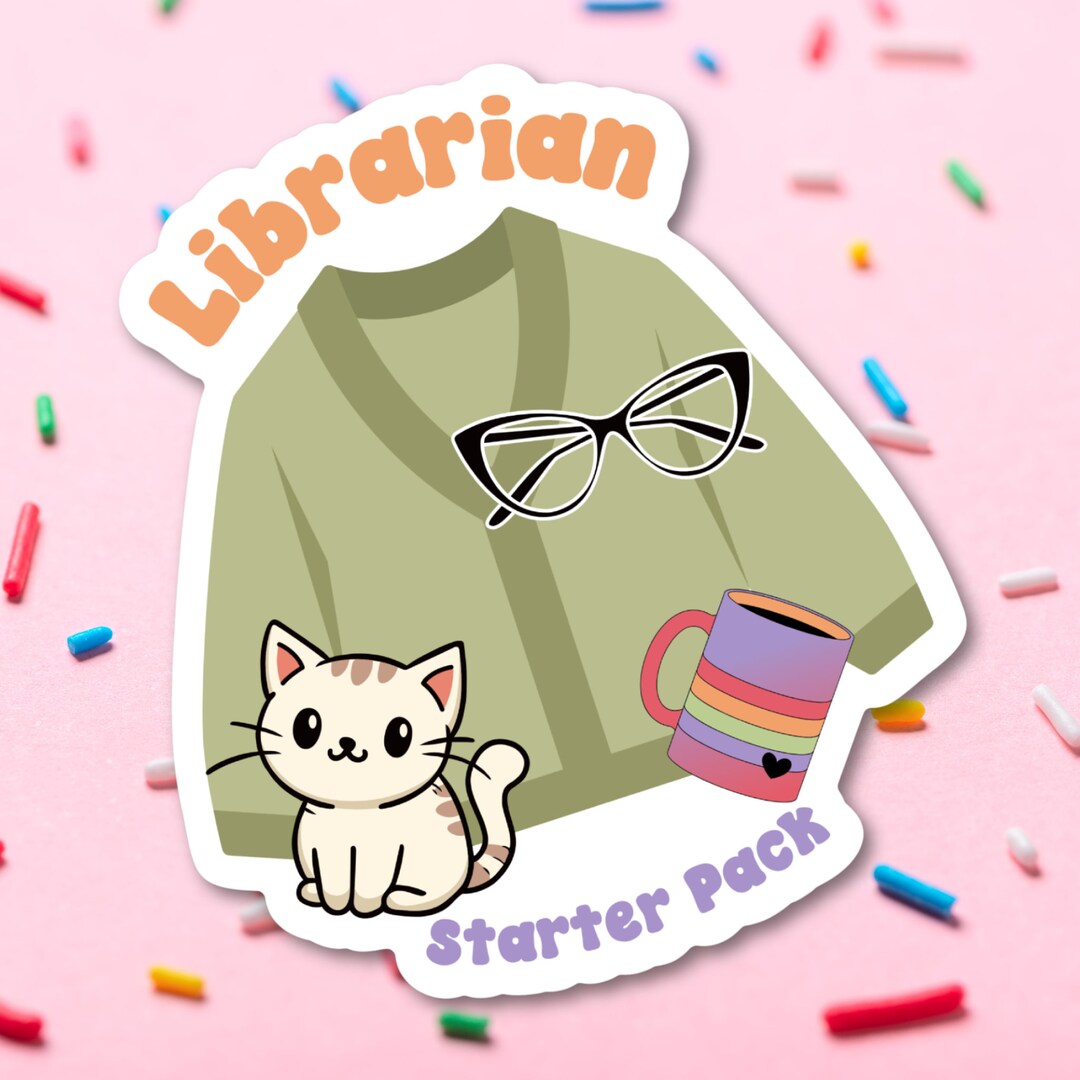 Funny Librarian Starter Pack Vinyl Sticker, Trendy Water Bottle Decal ...