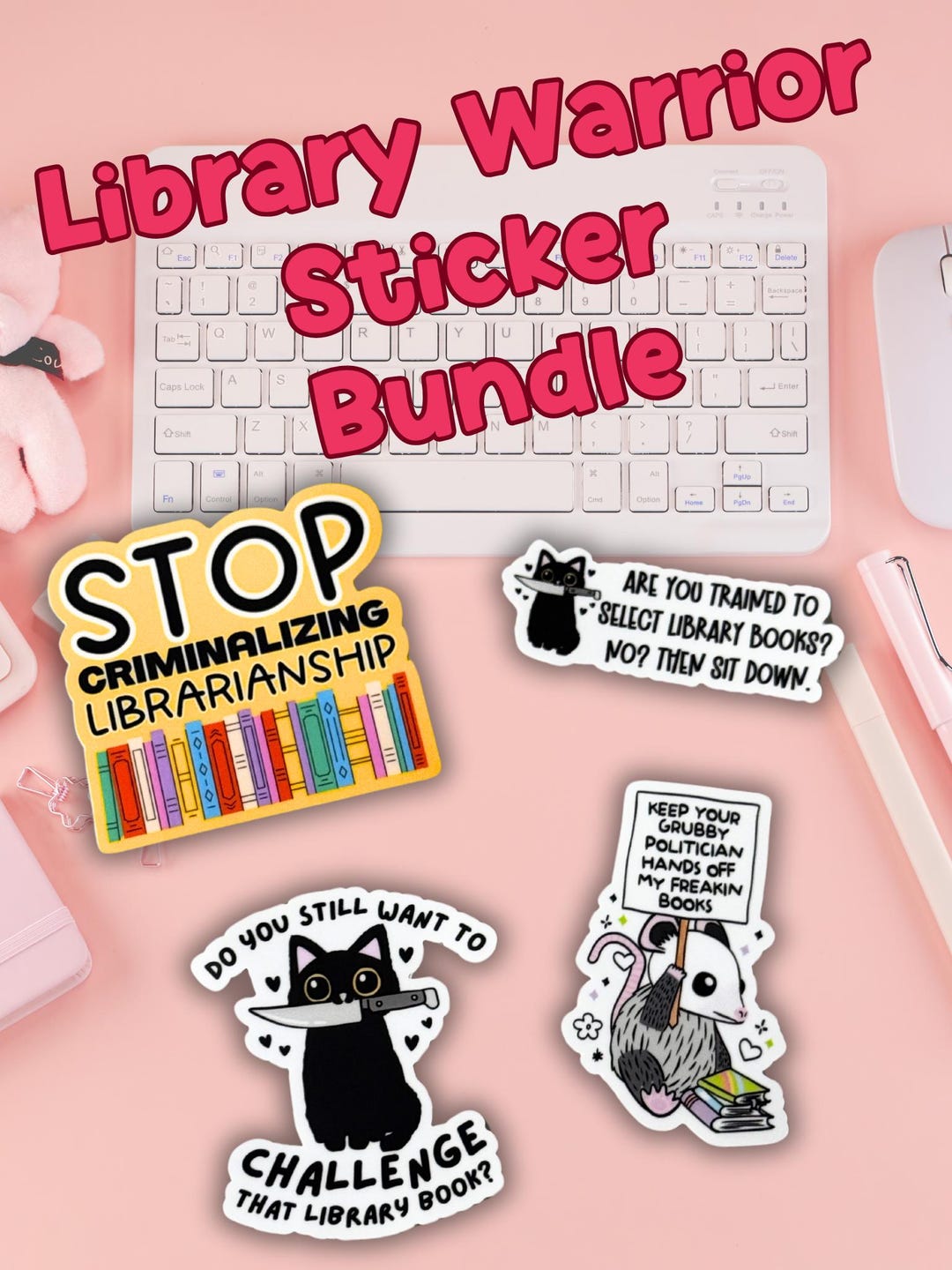 Librarian Warrior Sticker Bundle, Library Lover Laptop Decals, Bookish ...
