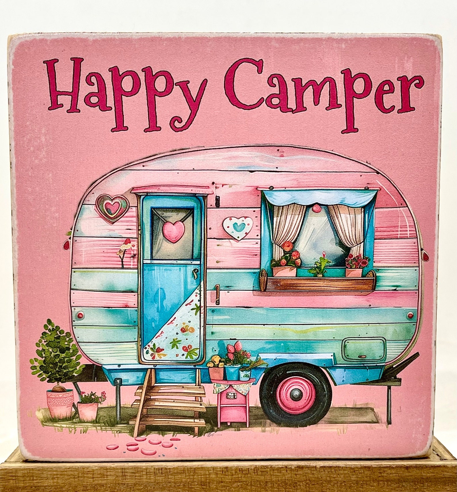 Handmade Vintage Style Happy Camper Wood Sign/shelf Sitter - Etsy