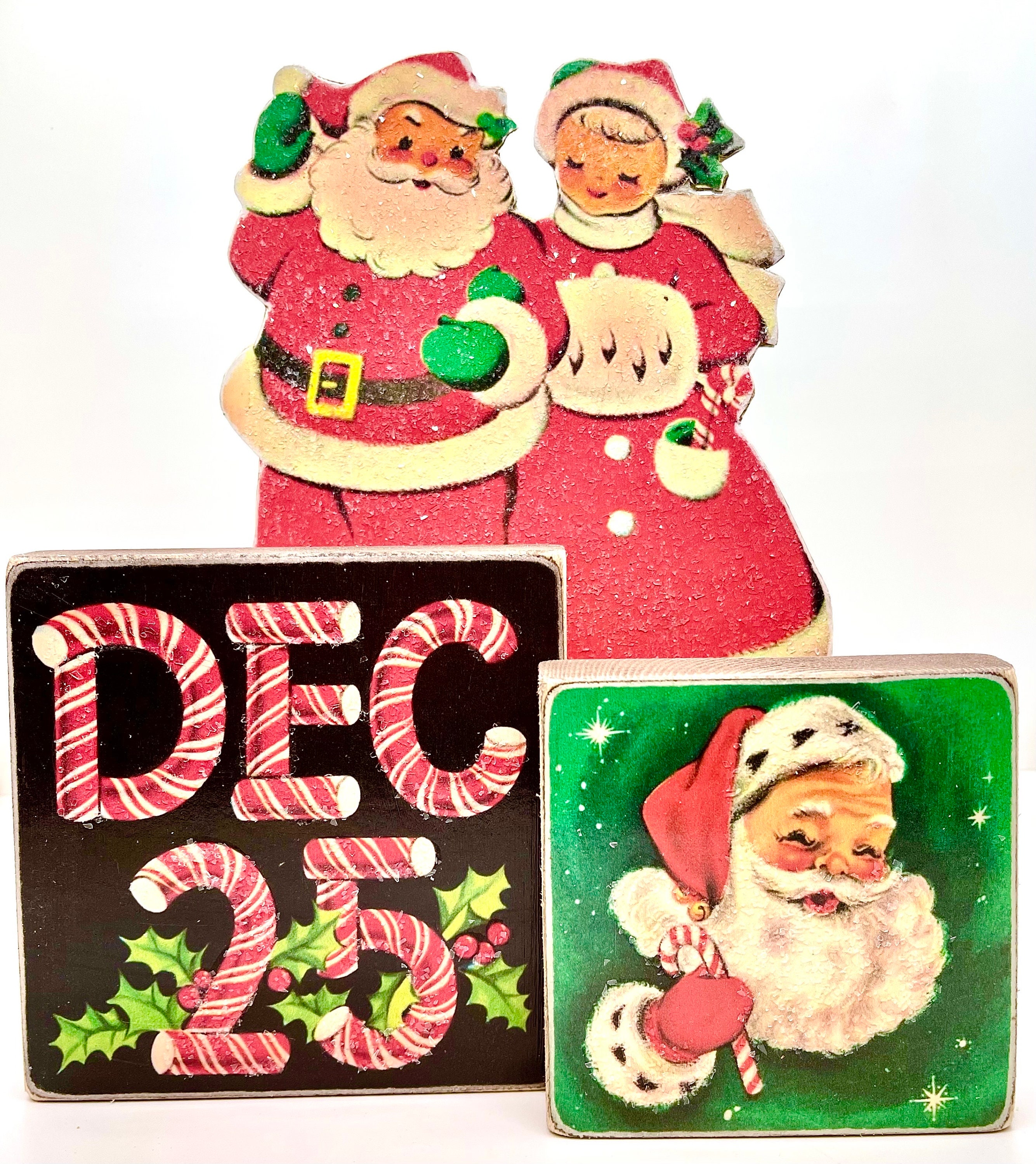 Handmade Vintage Style Santa & Mrs. Claus Sparkly Standee - Etsy