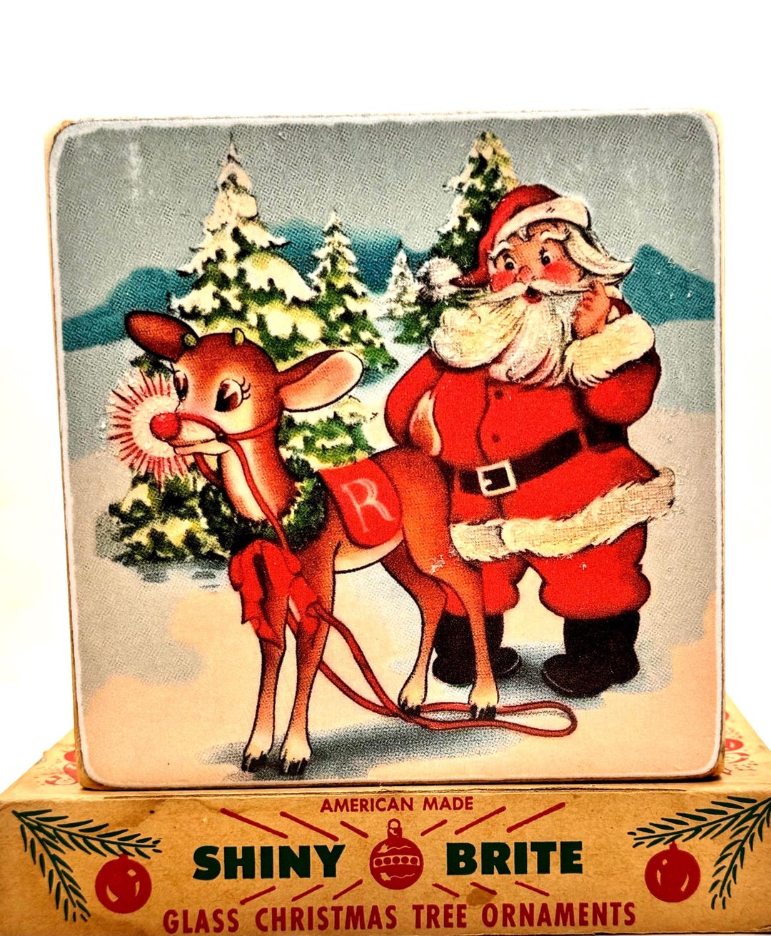 Handmade Vintage Style Rudolph and Santa Claus Wood Sign/shelf Sitter ...