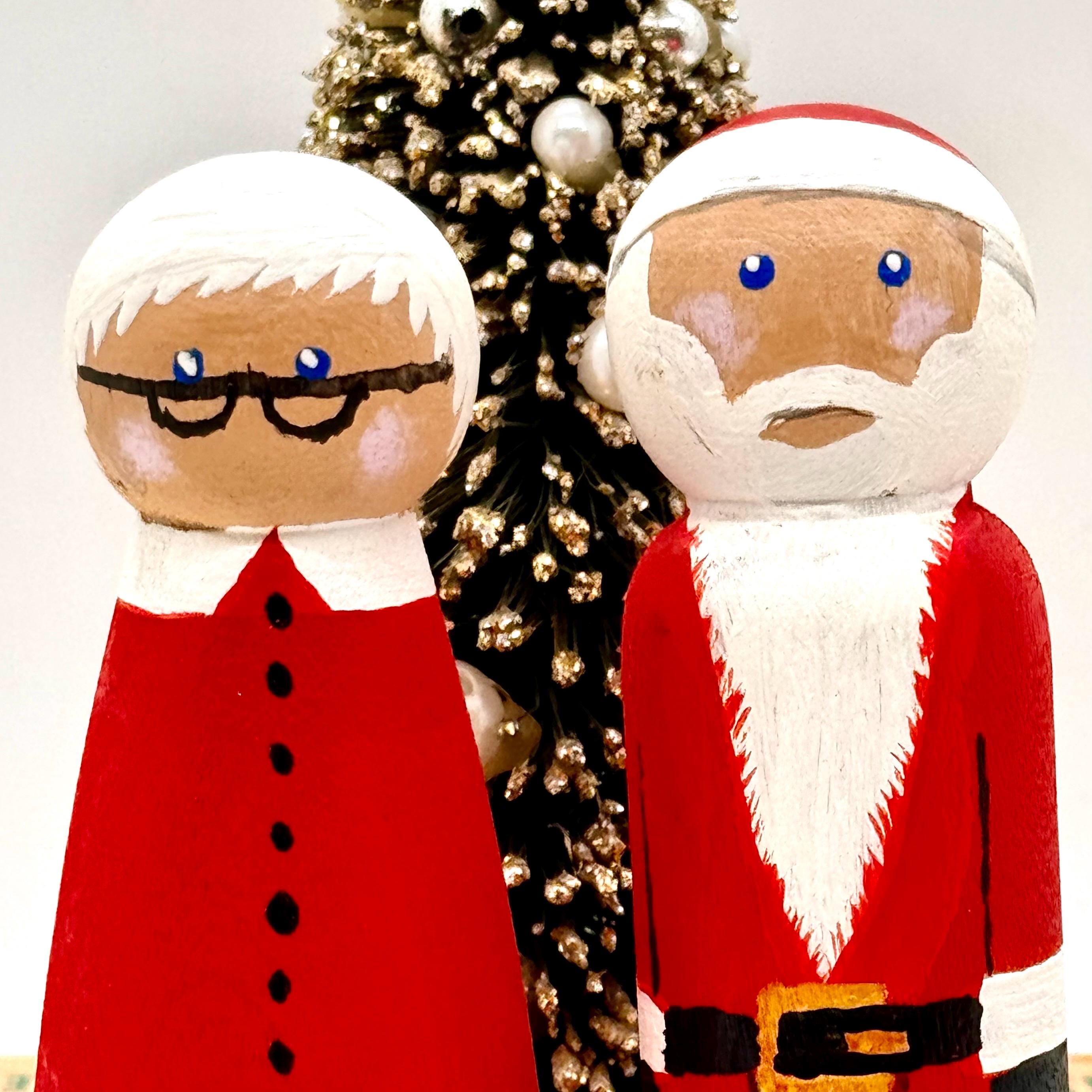 Hand Painted by Emily Wood Santa Claus and Mrs. Claus Peg Doll Set - Etsy