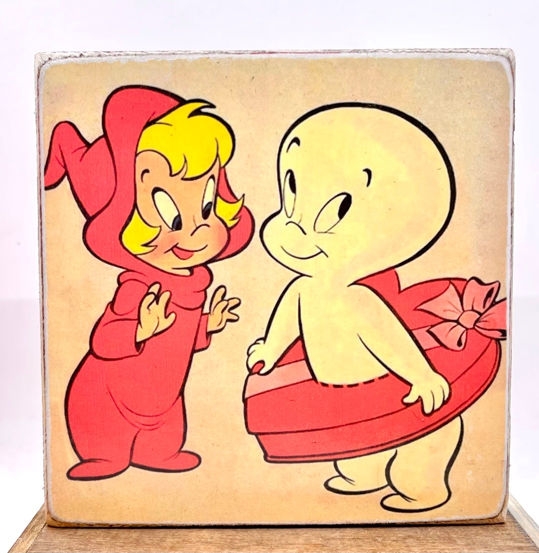HANDMADE Vintage Style Casper and Wendy Valentine Wood Block Sign/shelf ...