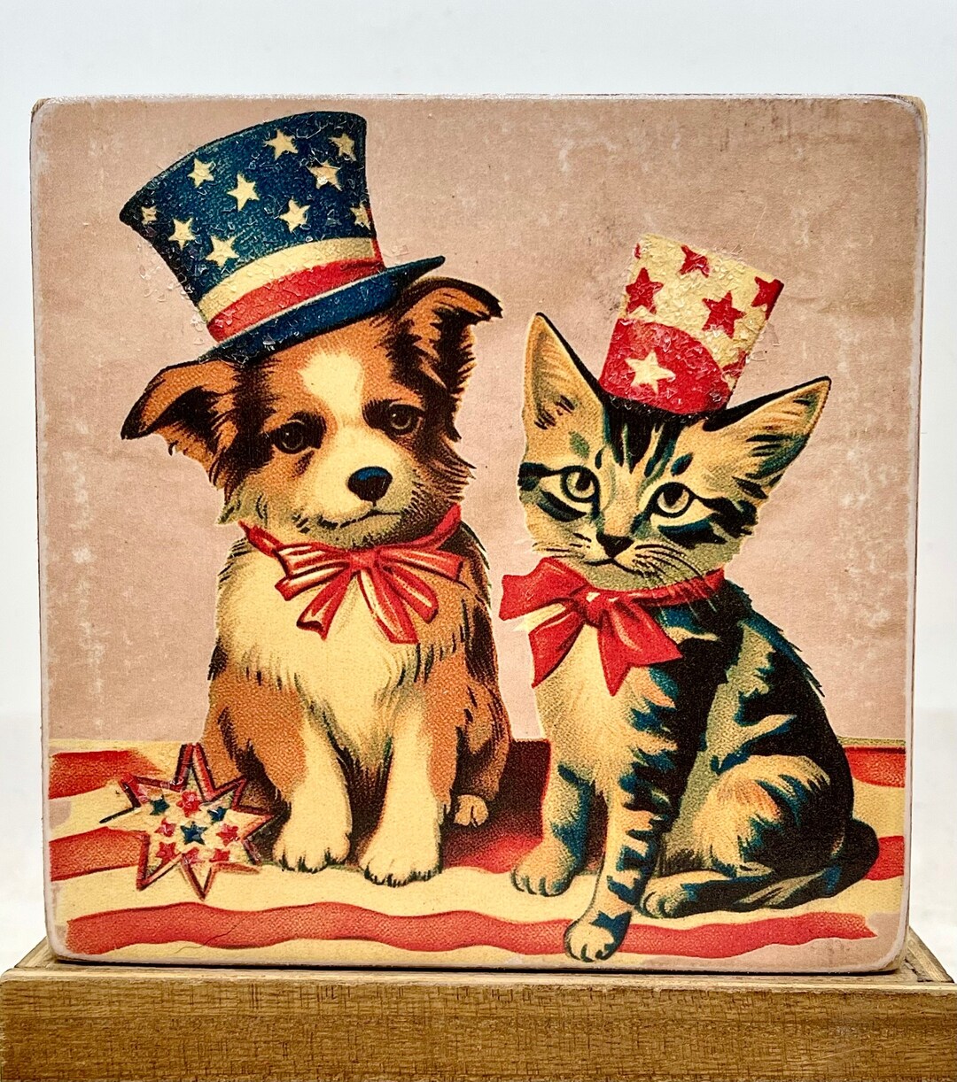 Handmade Vintage Style Patriotic Dog and Cat Wood Sign/shelf Sitter - Etsy