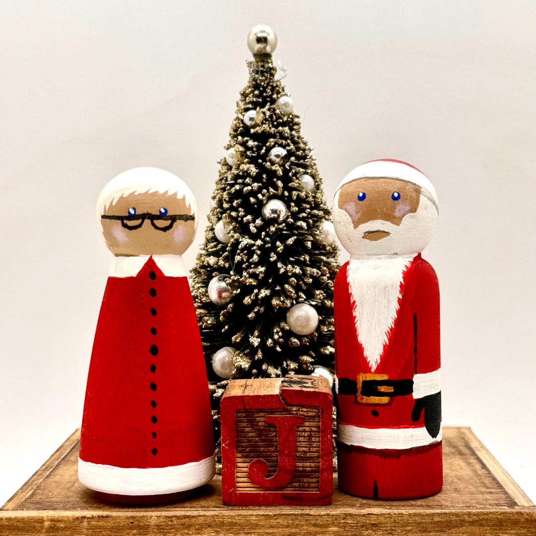 Hand Painted by Emily Wood Santa Claus and Mrs. Claus Peg Doll Set - Etsy