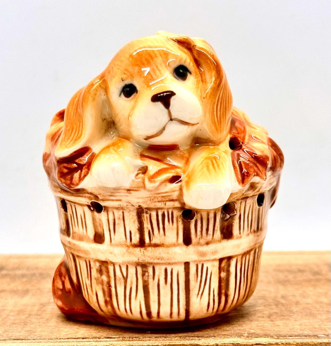 Vintage Avon Puppy in Basket Pomander basket of Fun Ceramic Scent ...