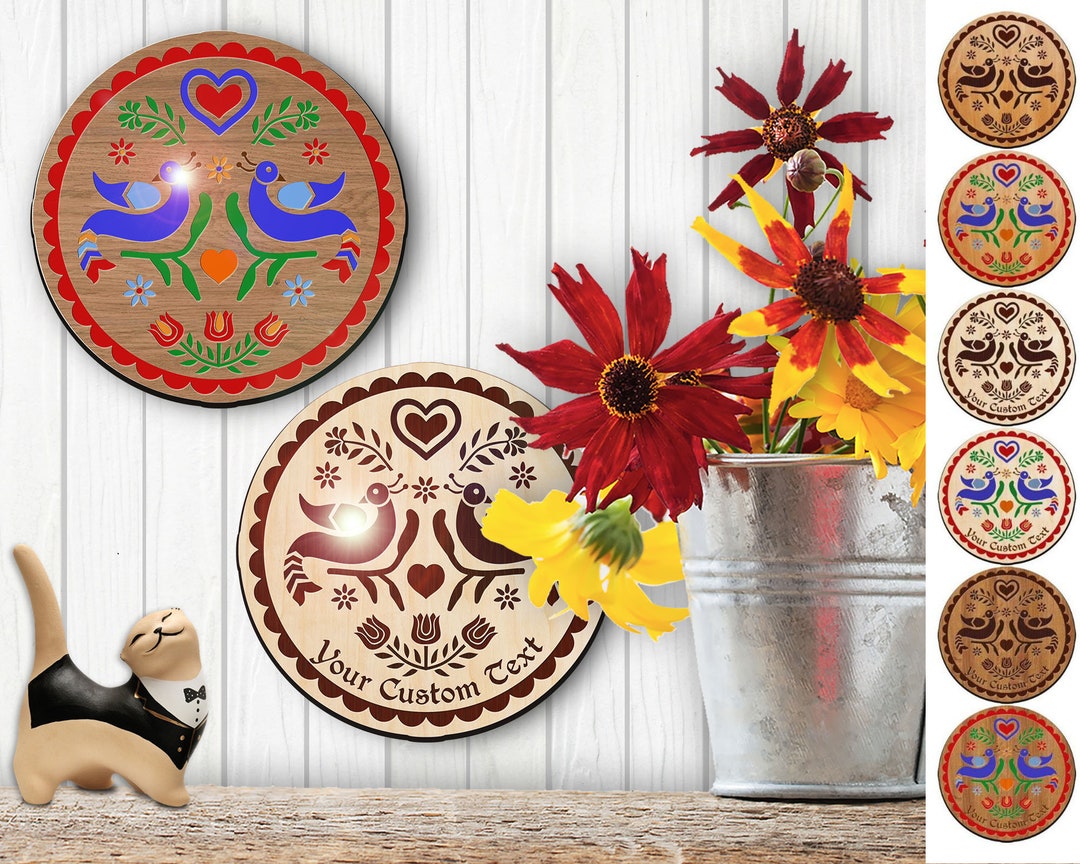 Hex Wood Double Distelfink 08in PA Dutch Sign W/ Free Personalization ...