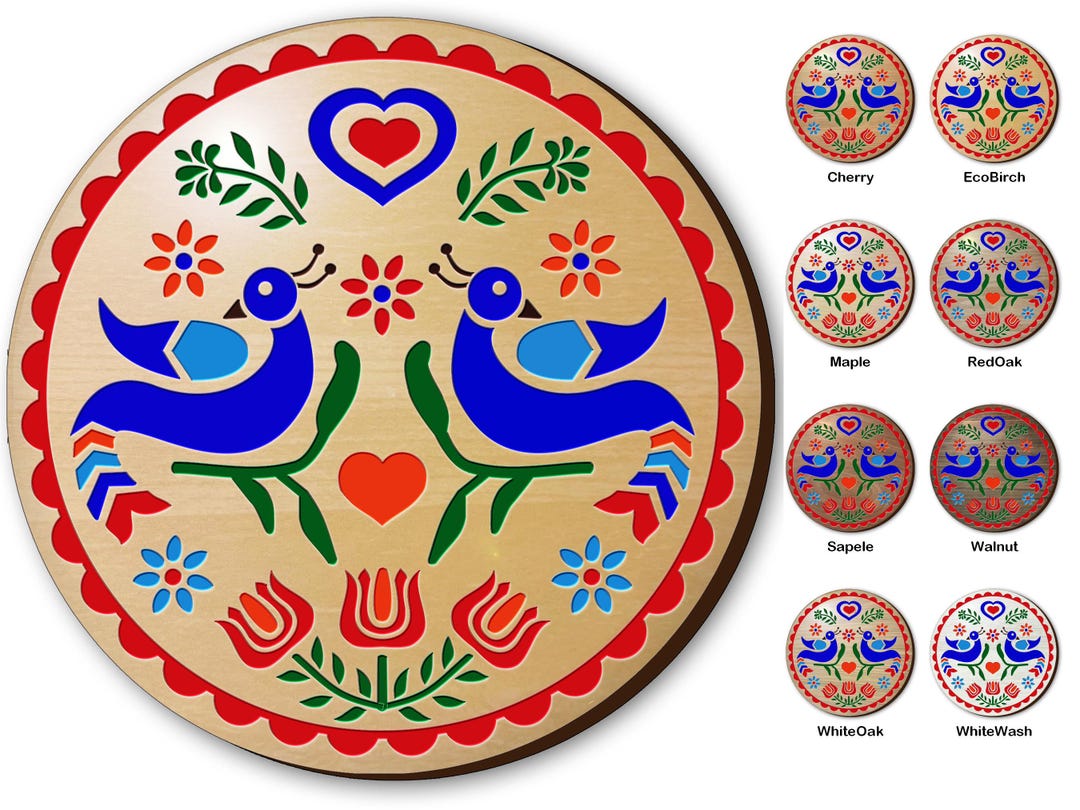 Hxw: DOUBLE DISTELFINK Engraved Wood Hand-painted 08-36 PA Dutch Hex ...