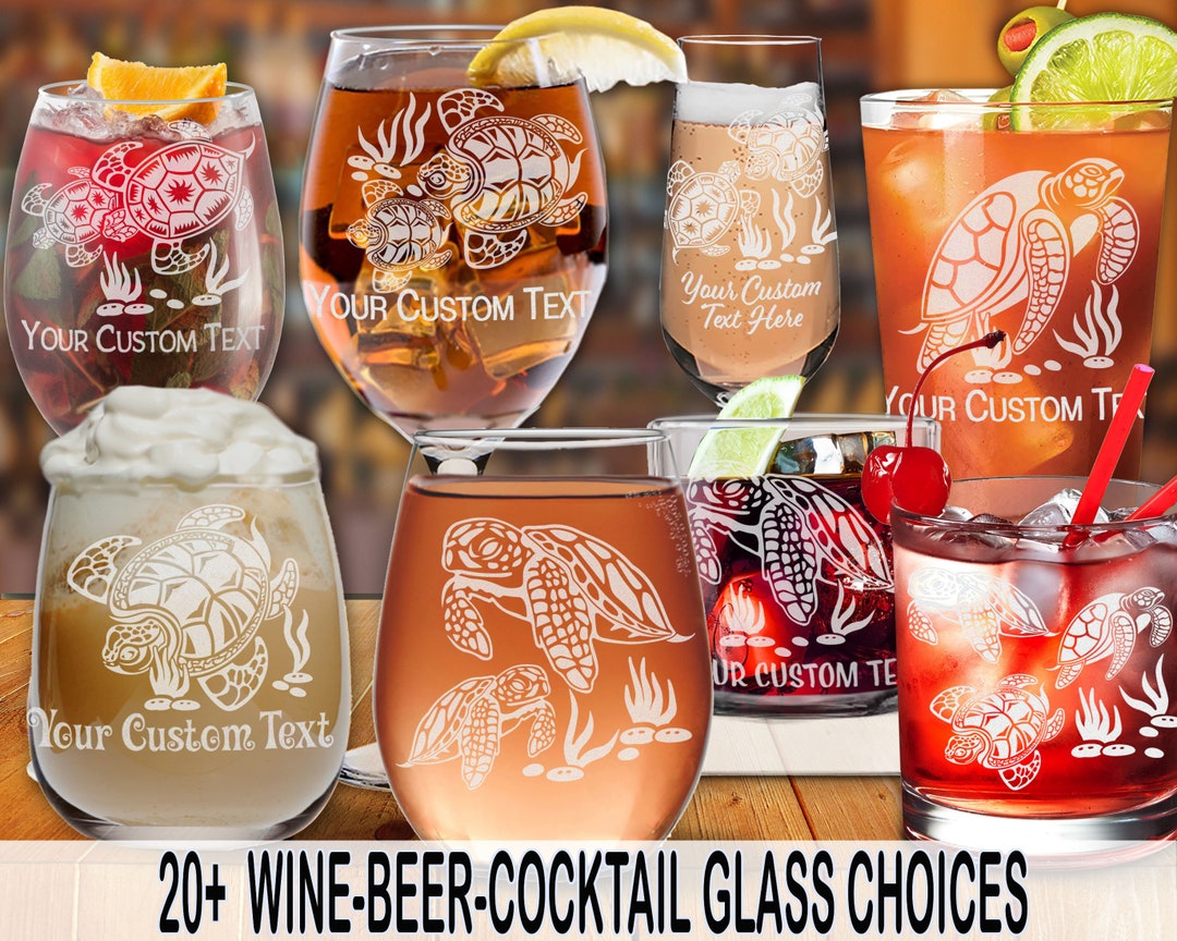 Gl: SASSY SEA TURTLES Glass Wine/beer/cocktail Laser-etched W/ Free ...
