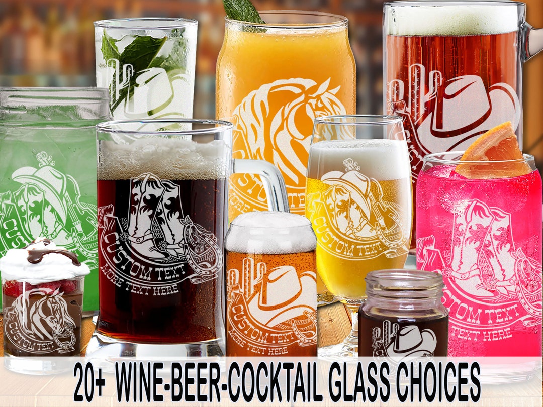 Gl: WILD-WEST Cowboy/cowgirl Glass Wine/beer/cocktail Laser-etched W ...