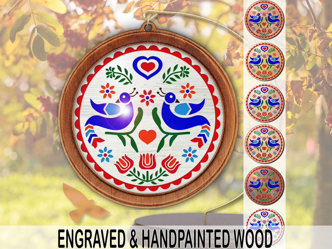 Hxo: DOUBLE DISTELFINK Ornament Engraved Wood Pa Dutch Hex Sign by Red ...