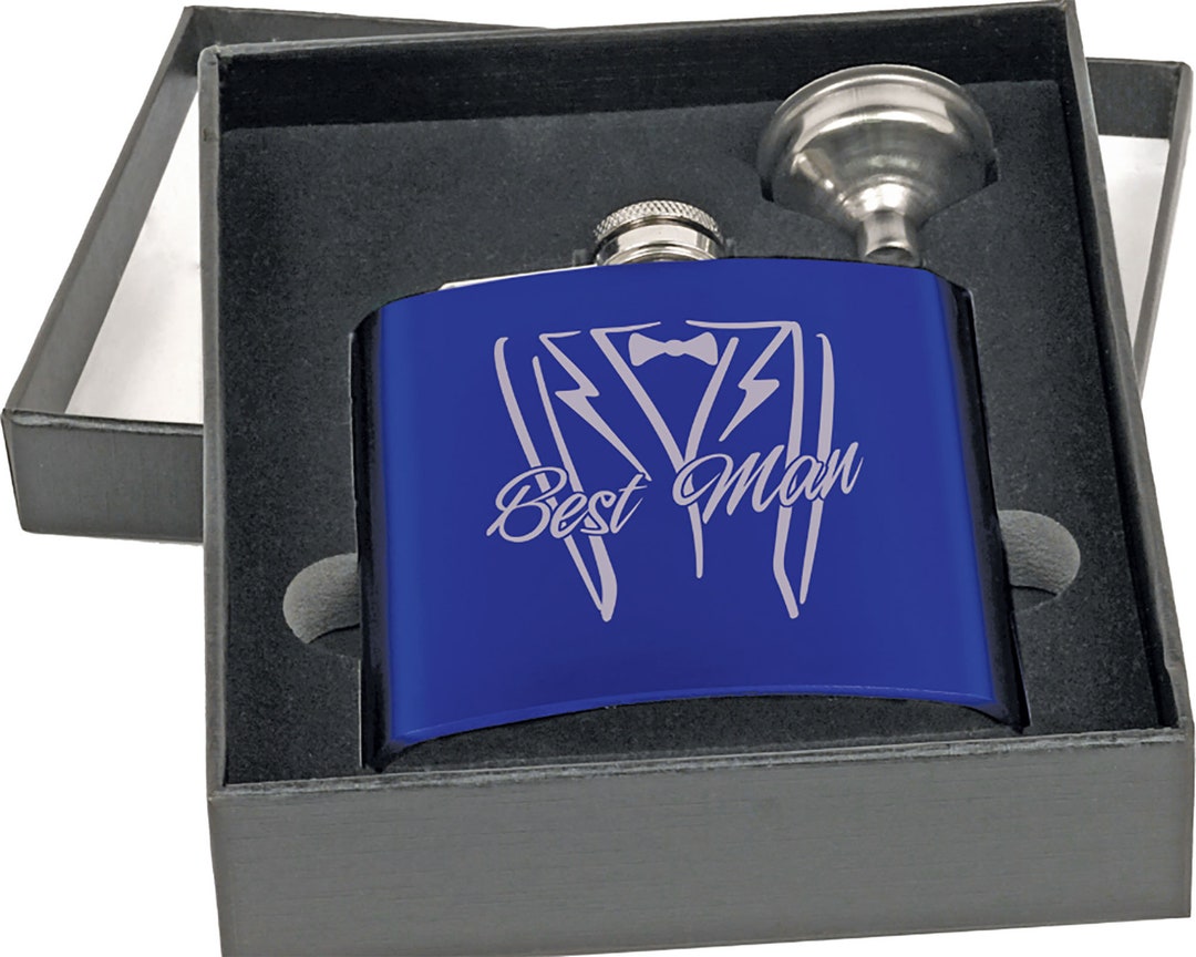 Blank 6oz Satin Blue Flask Set Laser/glowforge Engravable Ready W/ Gift ...