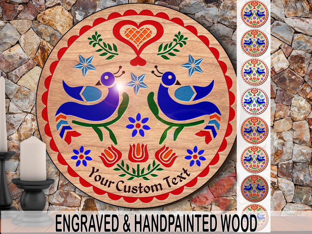 Hxw: DOUBLE DISTELFINK Engraved Wood Hand-painted (08-36") PA Dutch Hex ...