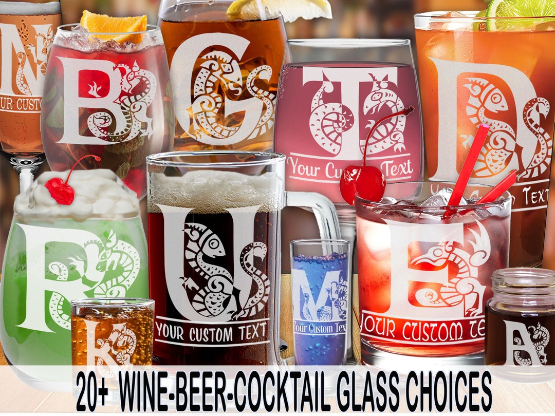 Gl: GROOVY GARGOYLES Split MONOGRAM Glass Wine/beer/cocktail Laser ...
