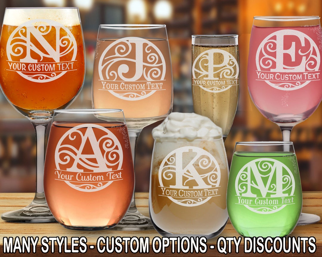GLA Round Monogram! Wine Glasses (one) W/ Free Customization - Etsy