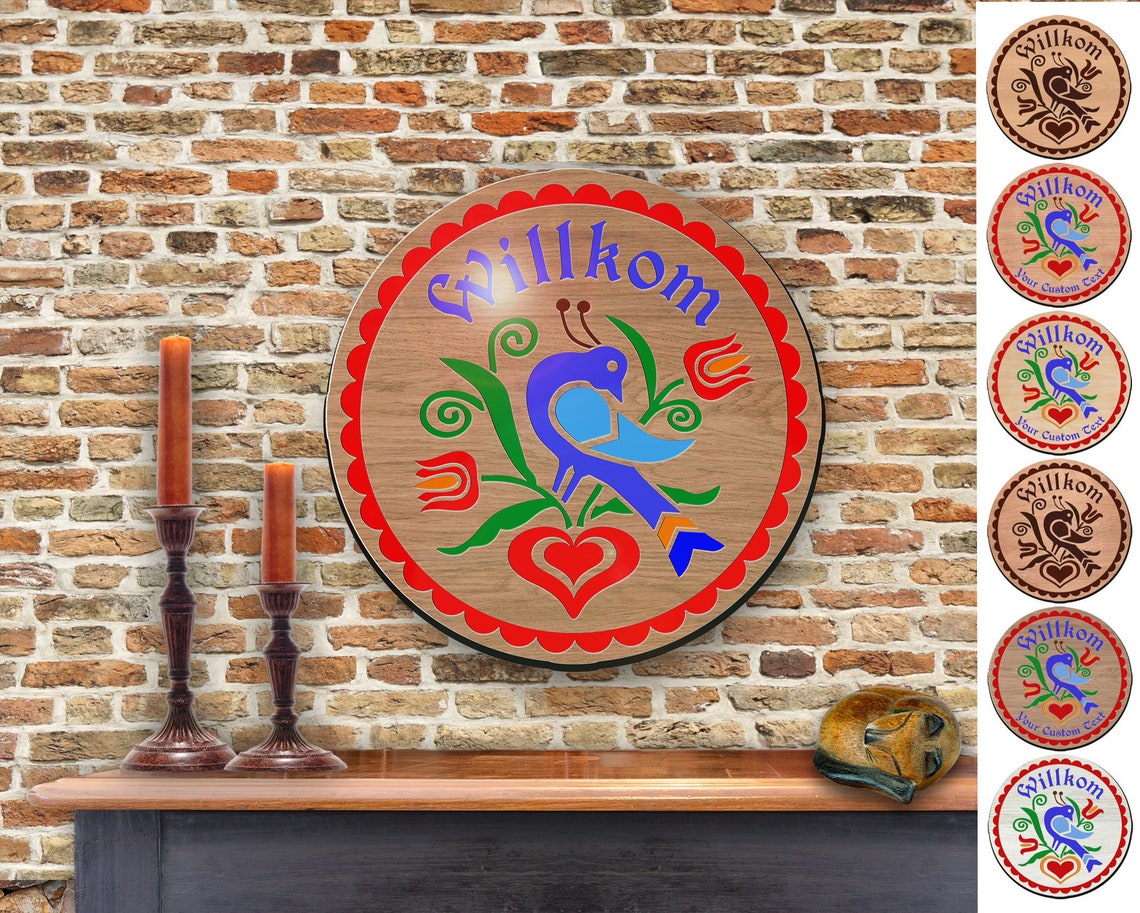 Hex Wood Welcome Distelfink 16in PA Dutch Sign W/ Free - Etsy