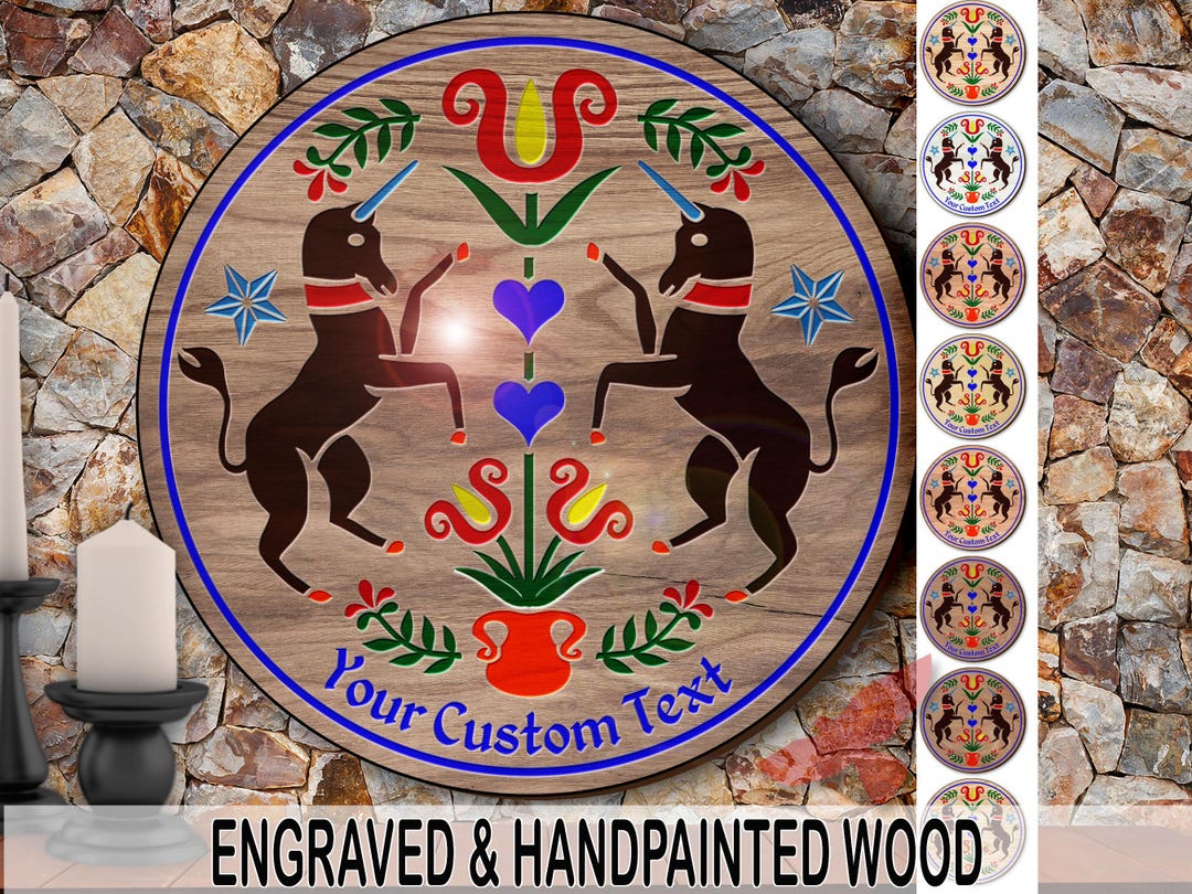 Hxw: UNICORNS Engraved Wood Hand-painted (08-36") PA Dutch Hex Sign by ...