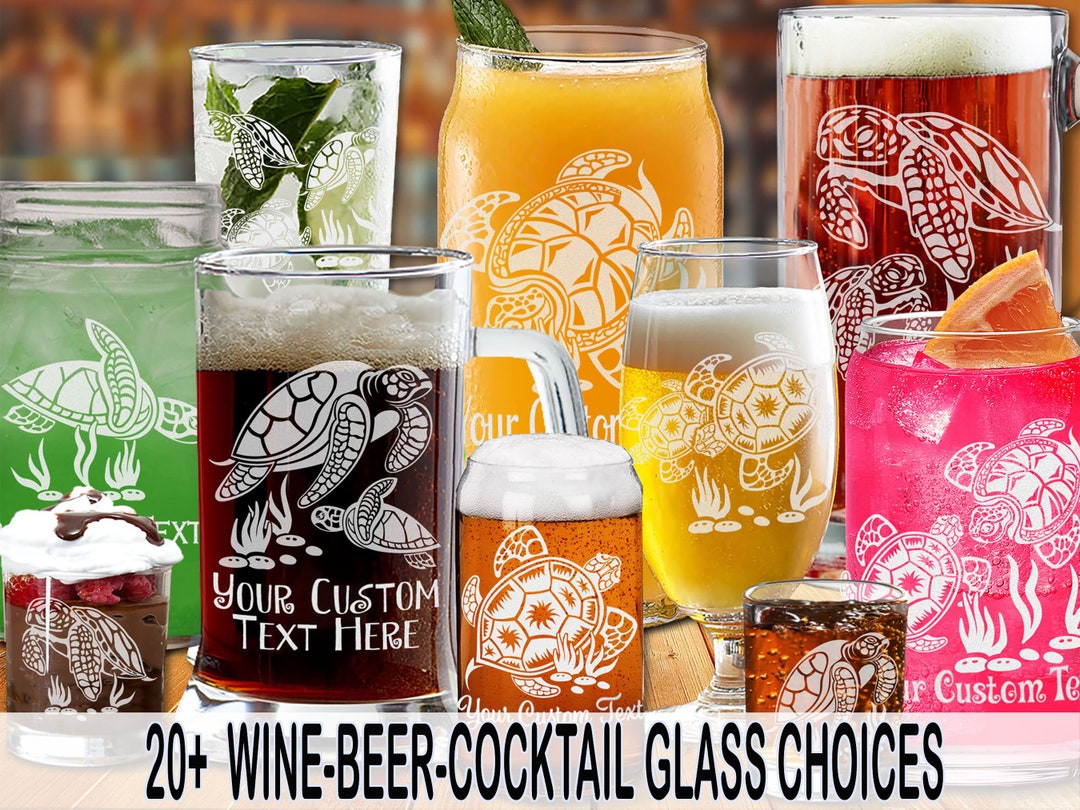 Gl: SASSY SEA TURTLES Glass Wine/beer/cocktail Laser-etched W/ Free ...