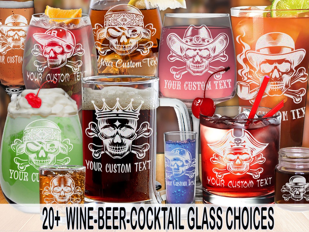 Gl: SCANDALOUS SKULL & BONES Glass Wine/beer/cocktail Laser-etched W ...
