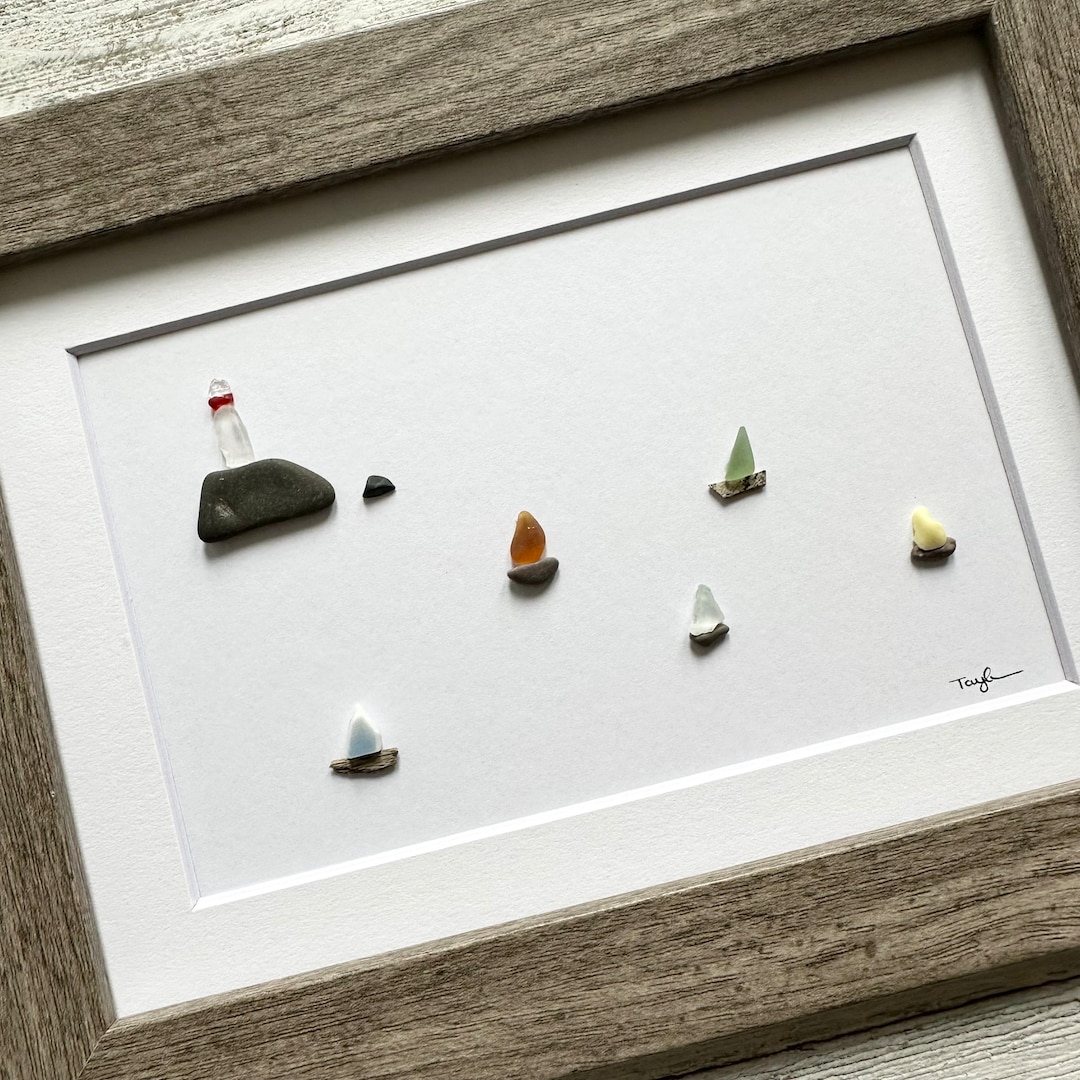 Pebble Art Lighthouse/sea Glass Sailboats/pebble Art/sea Glass Art ...
