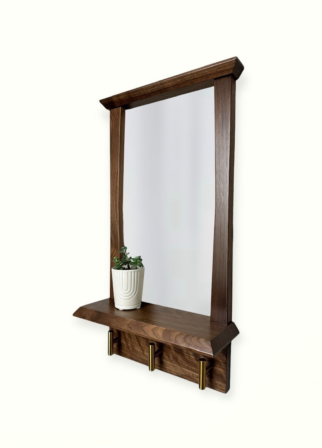 Mid Century Modern Mirror With Shelf and Hooks for Entryway, Hallway ...