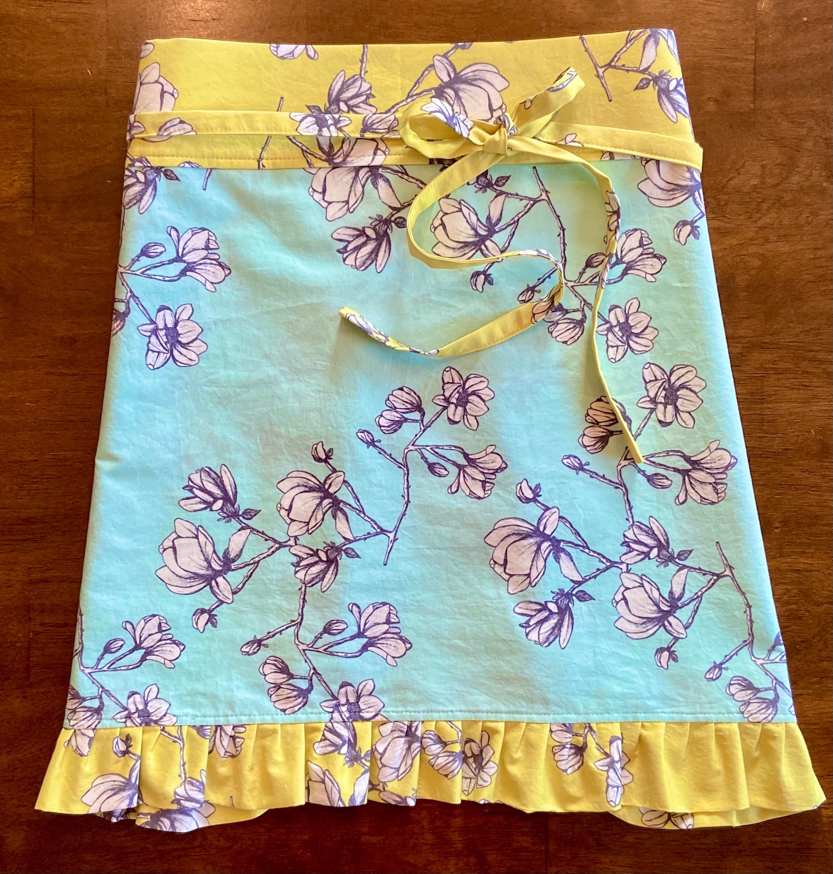 Mint Magnolia Half Apron With Yellow Magnolia Ruffles/ | Etsy