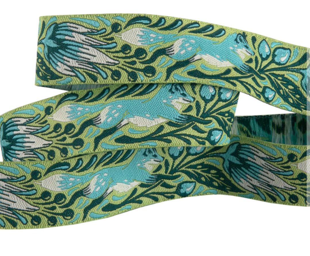Designer Jacquard Woven Ribbon Trim Out Foxed Green Glow Tula Pink Tiny ...