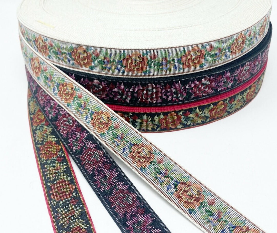 VINTAGE Cotton Jacquard Tapestry Ribbon Trim Woven Jacquard Ribbon~3 ...