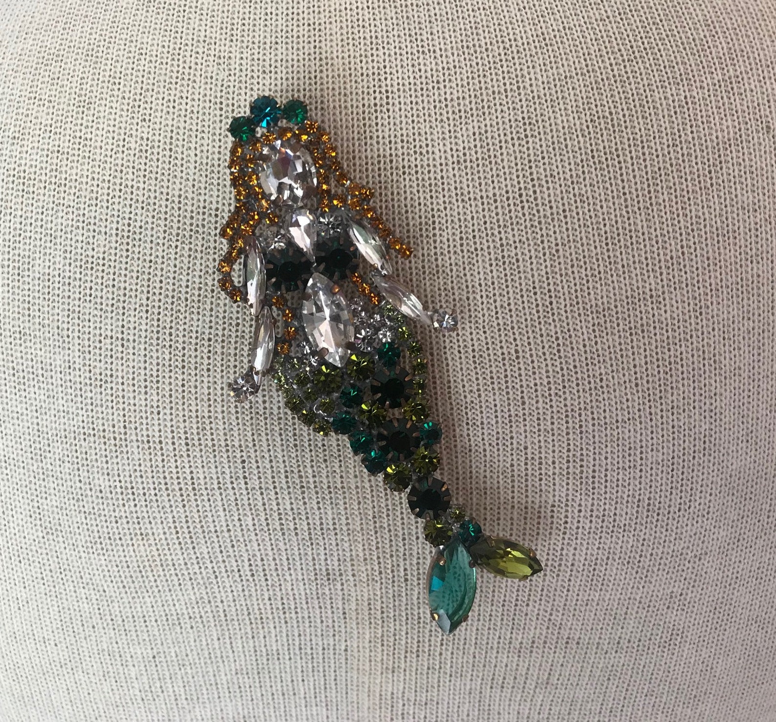 XXL Czech Rhinestone Mermaid Goddess Brooch Pin Crystal Glass | Etsy
